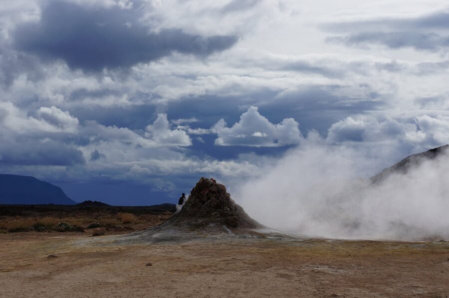 Geothermal steam rising from Iceland volcanic ground