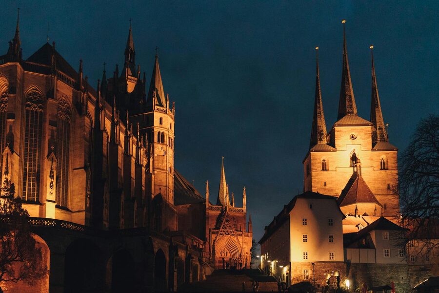 Gothic cathedral at night