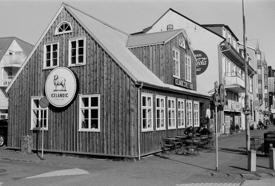 Traditional Icelandic wooden building on Reykjavik street