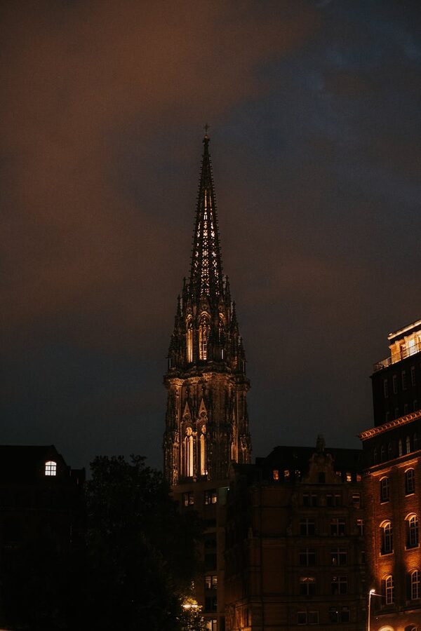 Cathedral night exterior illuminated