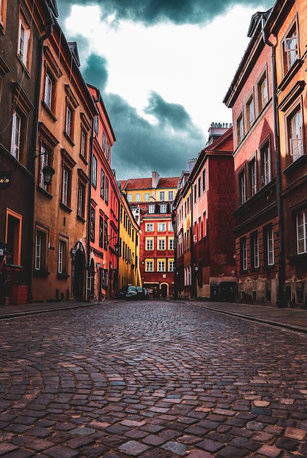 European cobblestone street old town