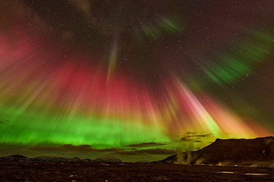Aurora borealis in the night sky above Iceland