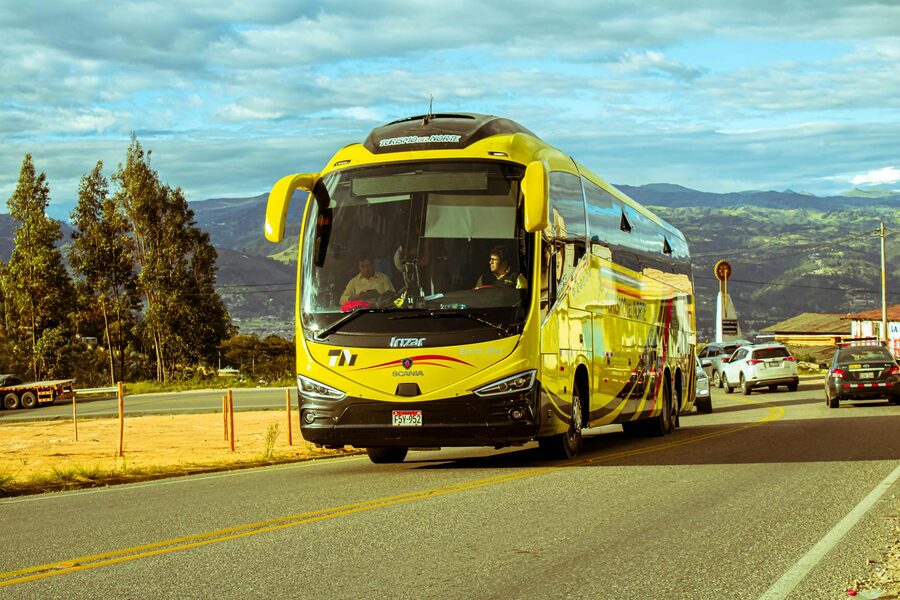 Scenic mountain road tour bus