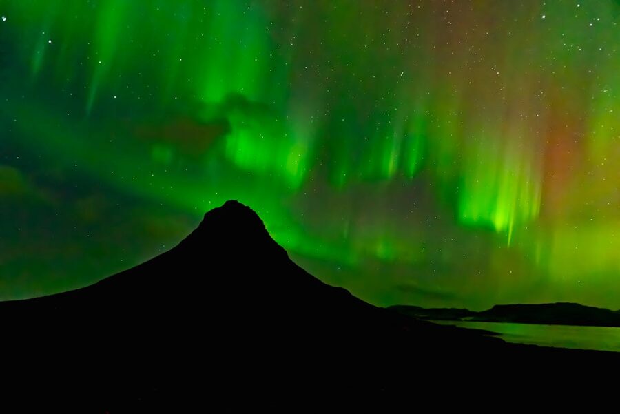 Northern lights over Kirkjufell mountain Iceland