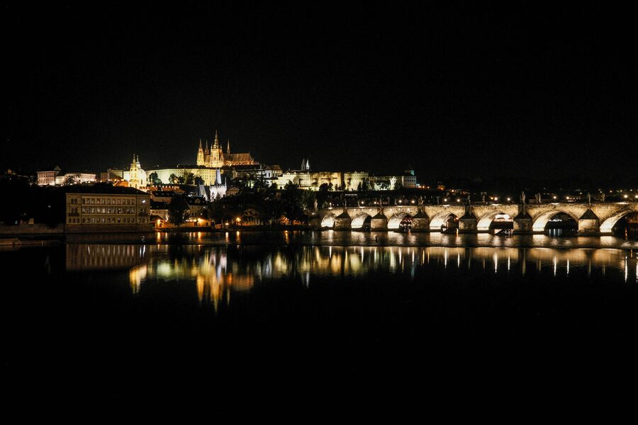 Prague castle night illuminated