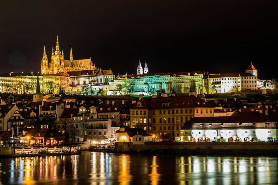Prague night cityscape lights