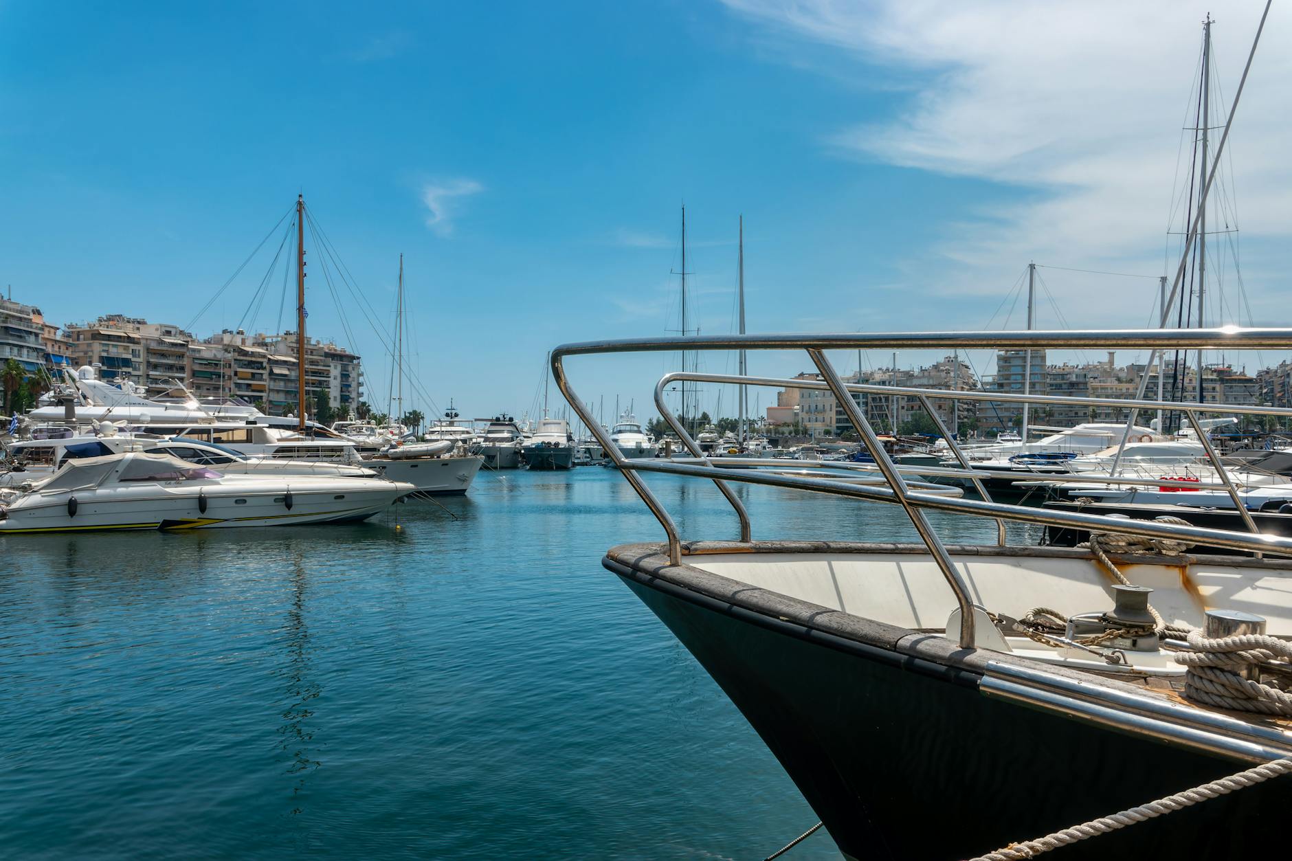Luxury yachts docked at Piraeus marina