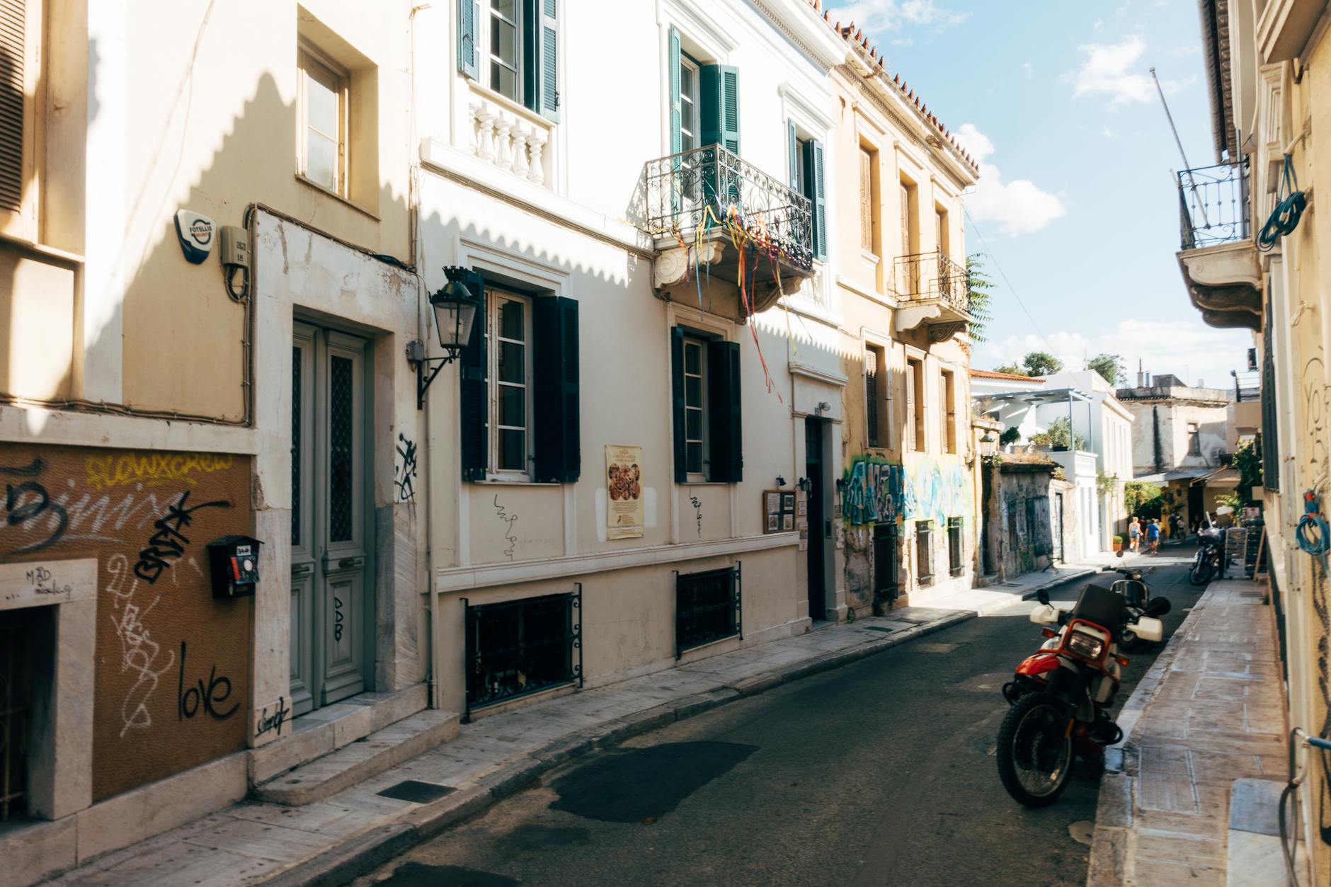 Cobblestone alleyway in the Plaka district of Athens