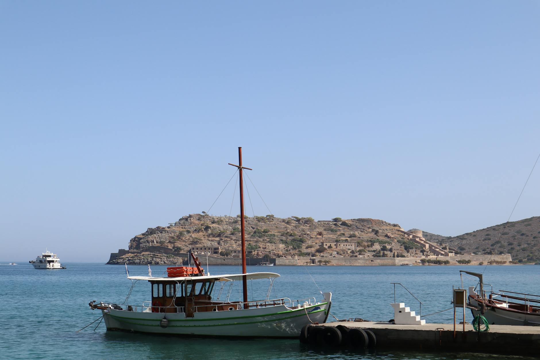 Plaka harbor with tranquil boats in Crete
