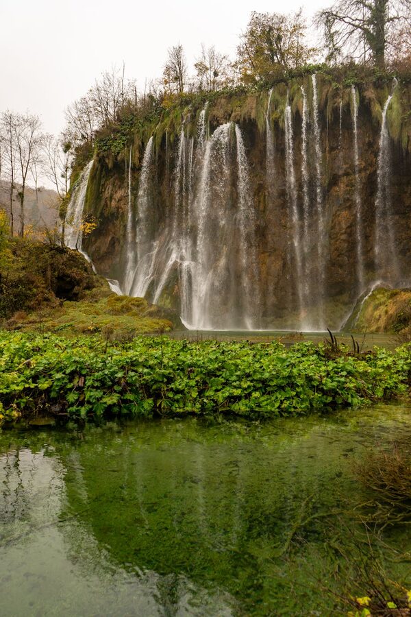 Tall waterfall in Plitvice Lakes National Park