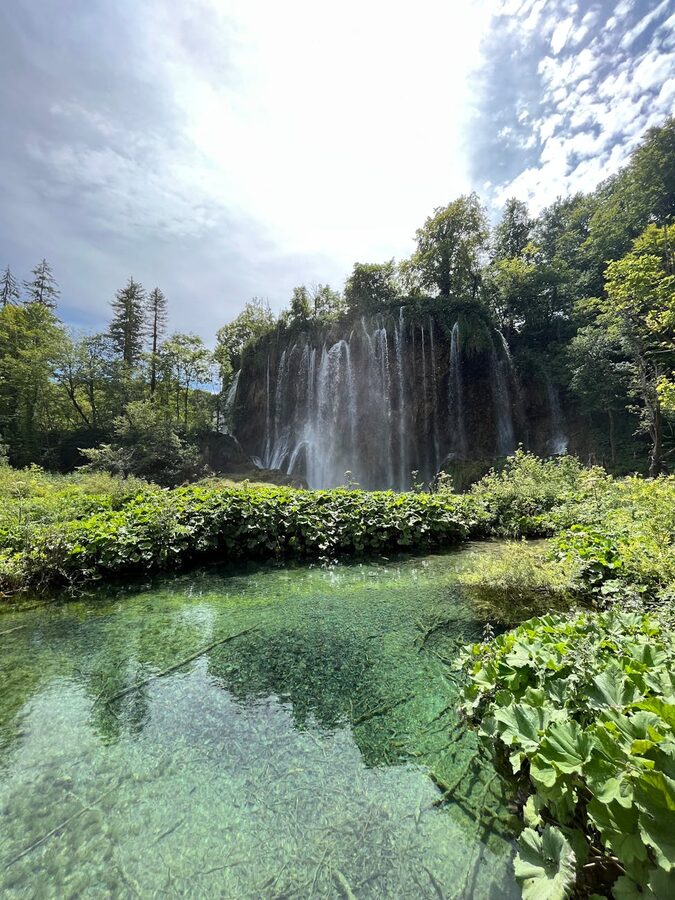Waterfall flowing at Plitvice Lakes