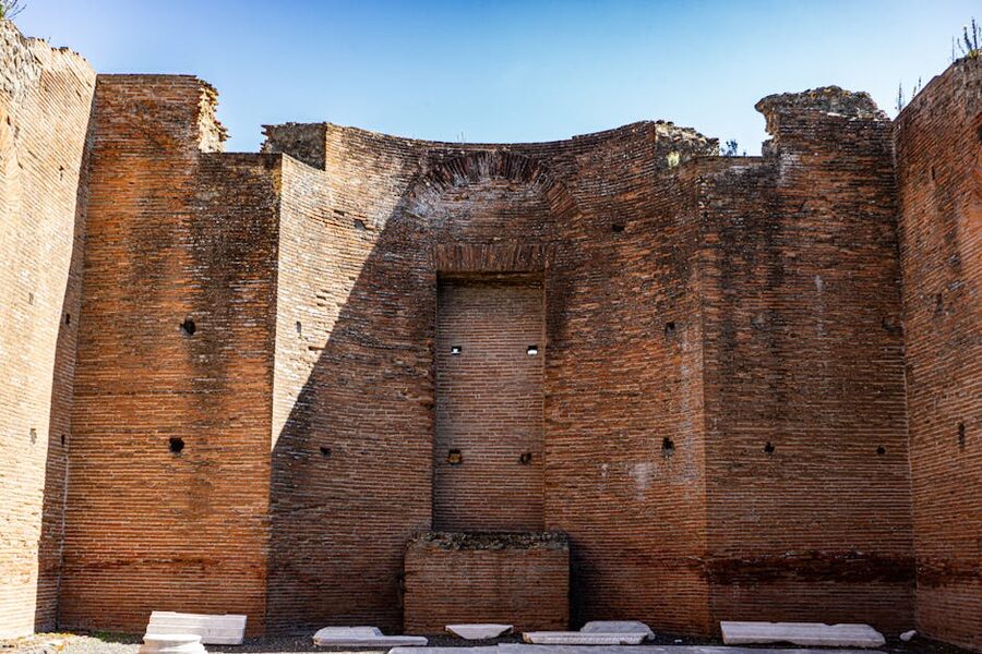 Pompeii brick wall ruins on a sunny day