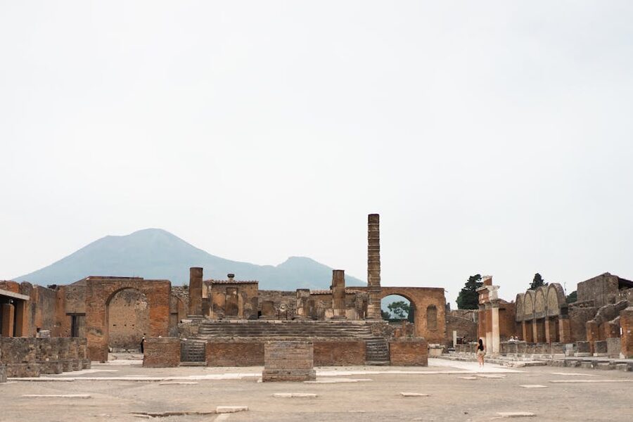 Pompeii ruins with Mount Vesuvius