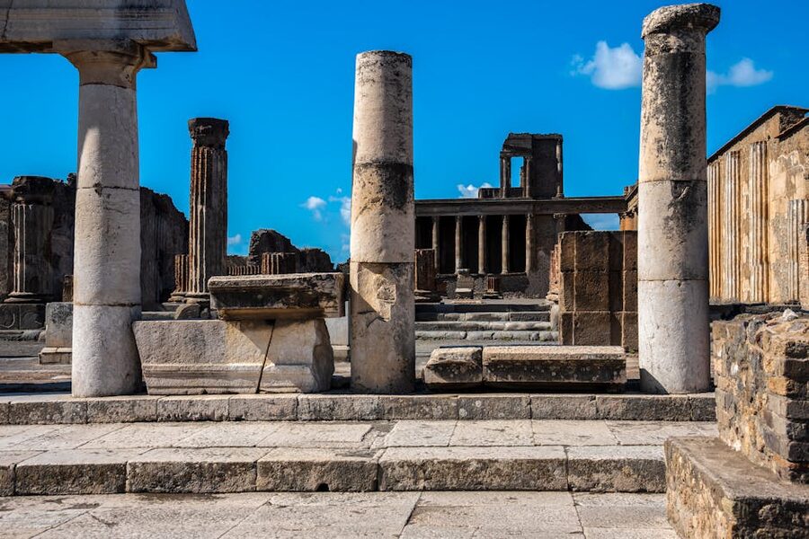 Well-preserved stone columns at Pompeii