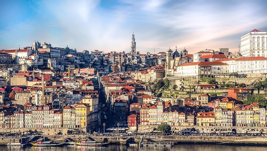 Porto historic city with Clerigos Tower and Douro River