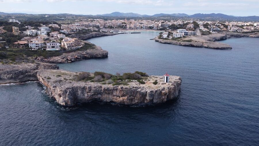 Porto Cristo Mallorca aerial view cliffs and sea