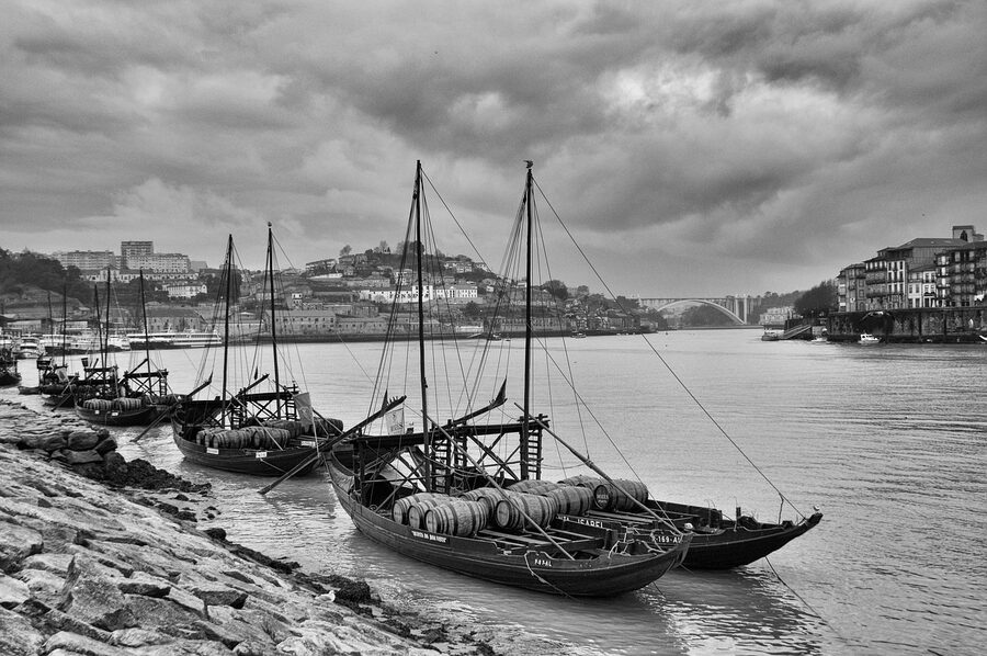 Rabelo boat on Porto Douro golden river