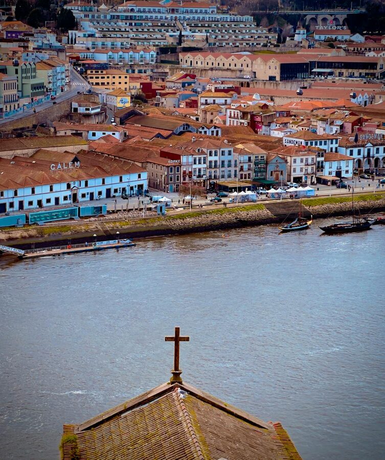 Vila Nova de Gaia riverfront with port wine cellars