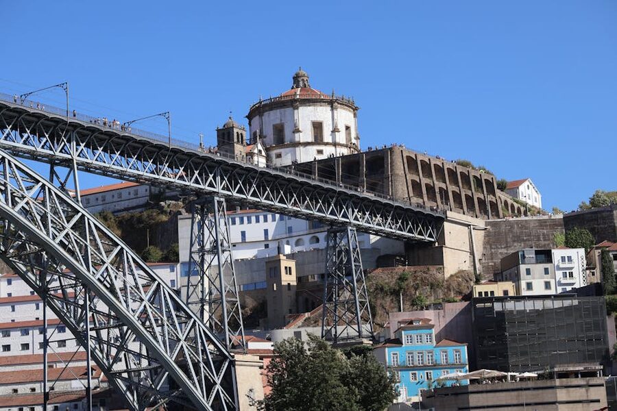 Luis I Bridge with Serra do Pilar Monastery view Porto
