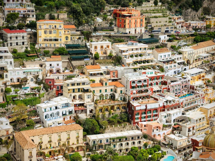 Aerial view of Positano Amalfi Coast buildings