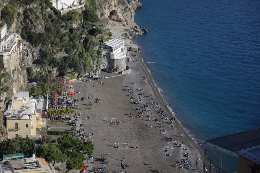 Aerial view of Mediterranean beach architecture