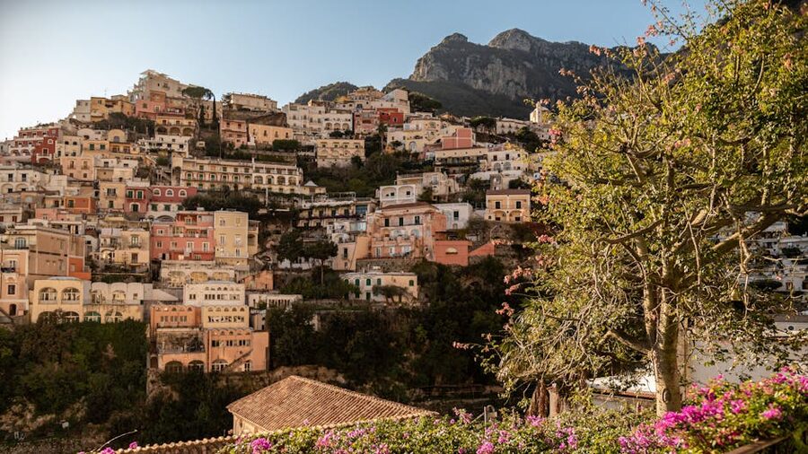 Positano colorful buildings in warm light