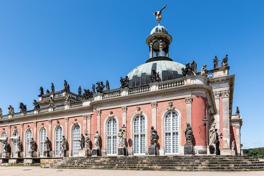 Baroque sculptural details on the New Palace in Sanssouci Park