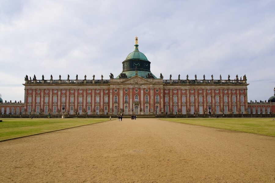 Front facade of the New Palace in Sanssouci Park with Baroque architecture