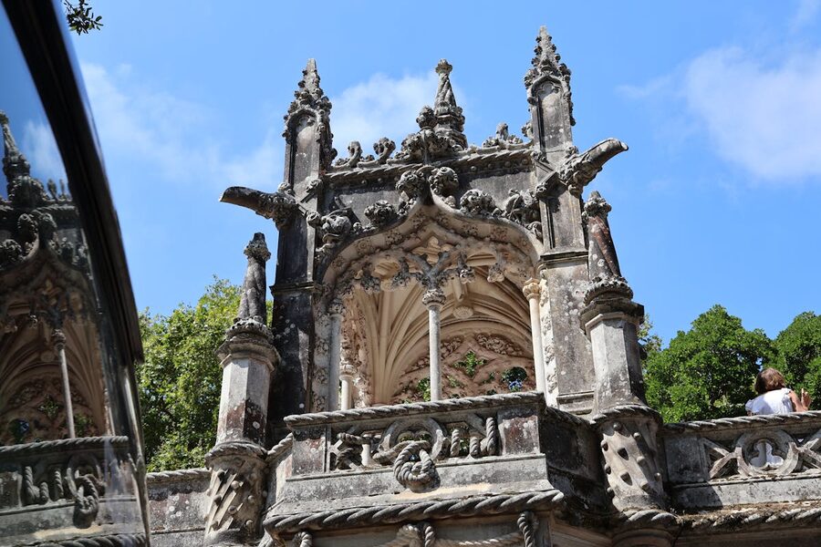 Gothic facade of Quinta da Regaleira palace in Sintra Portugal