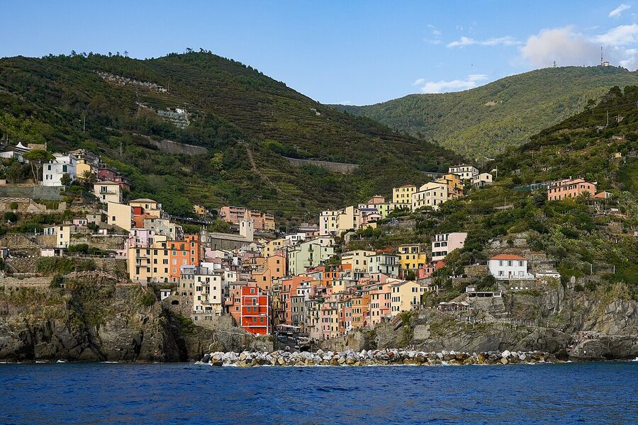 Riomaggiore seen from ferry, Cinque Terre
