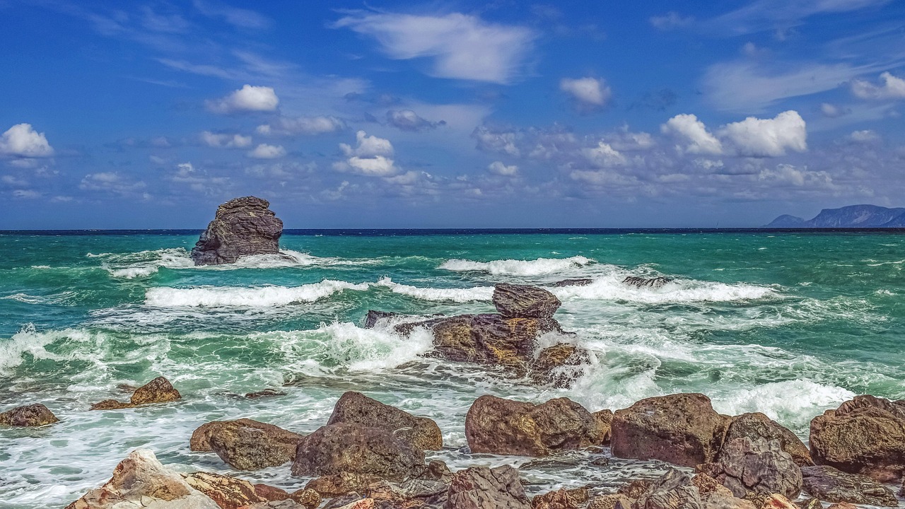 Rocky coast along the Aegean Sea in Greece