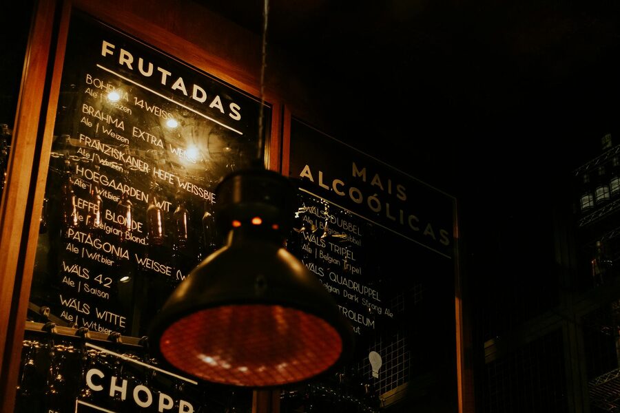 Warm bar interior with menu board