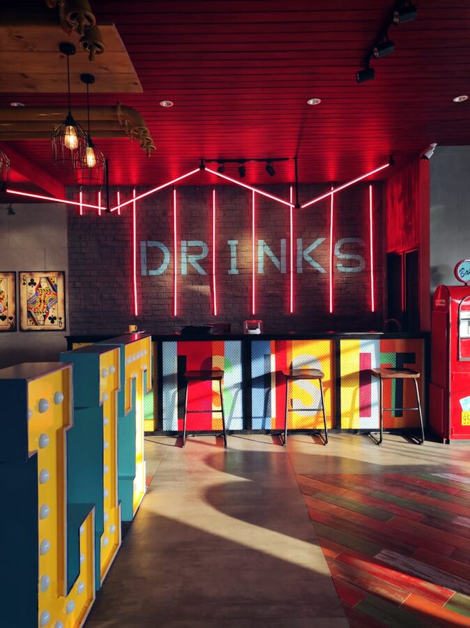 Colorful cafe bar with neon lights