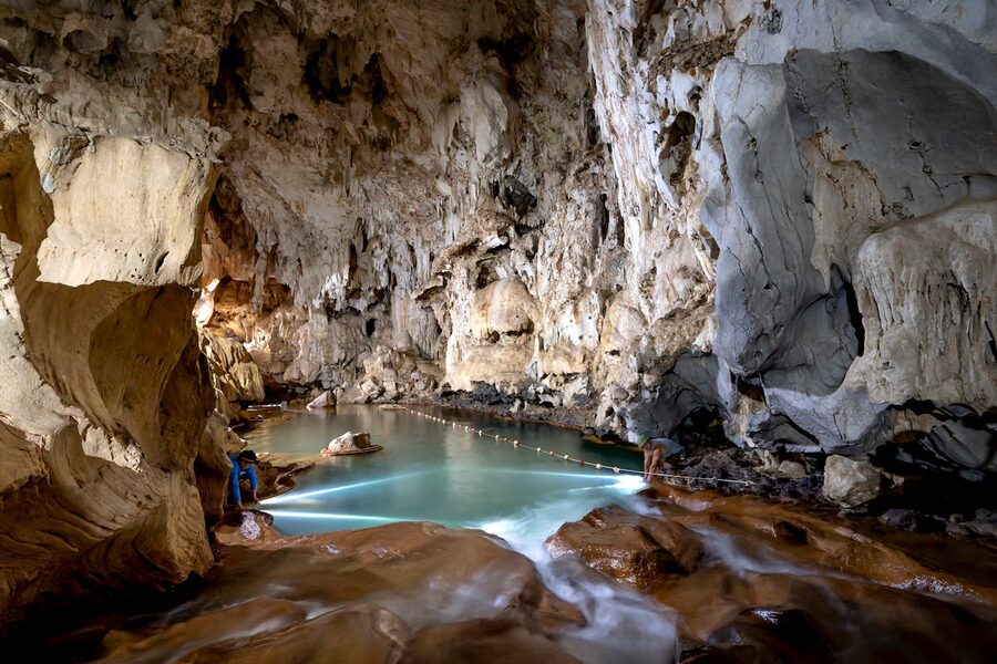 Underground cave with reflective water