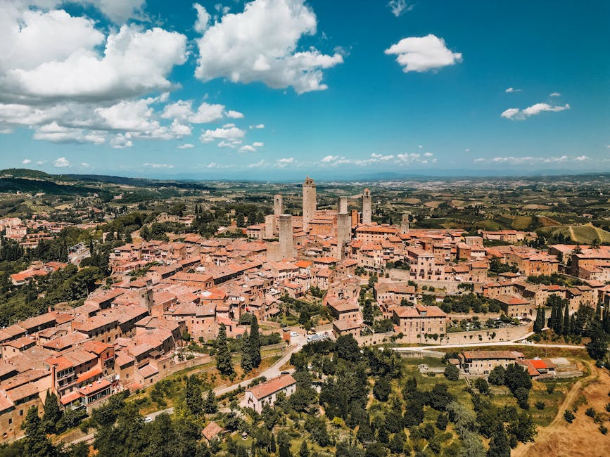 Aerial view of medieval town of San Gimignano