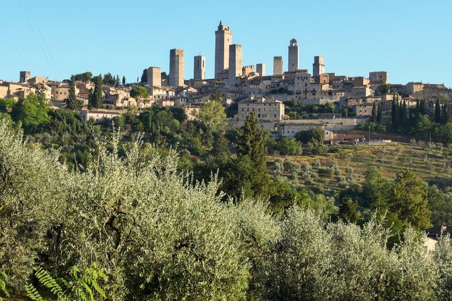 San Gimignano skyline against Tuscan landscape