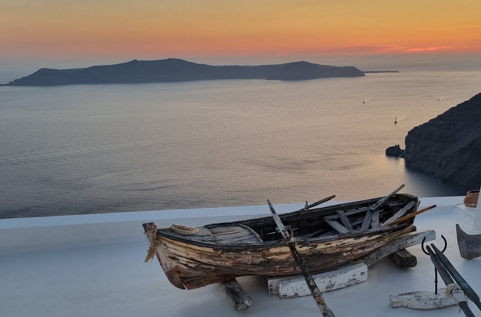 Luxury catamaran at anchor in the Santorini caldera
