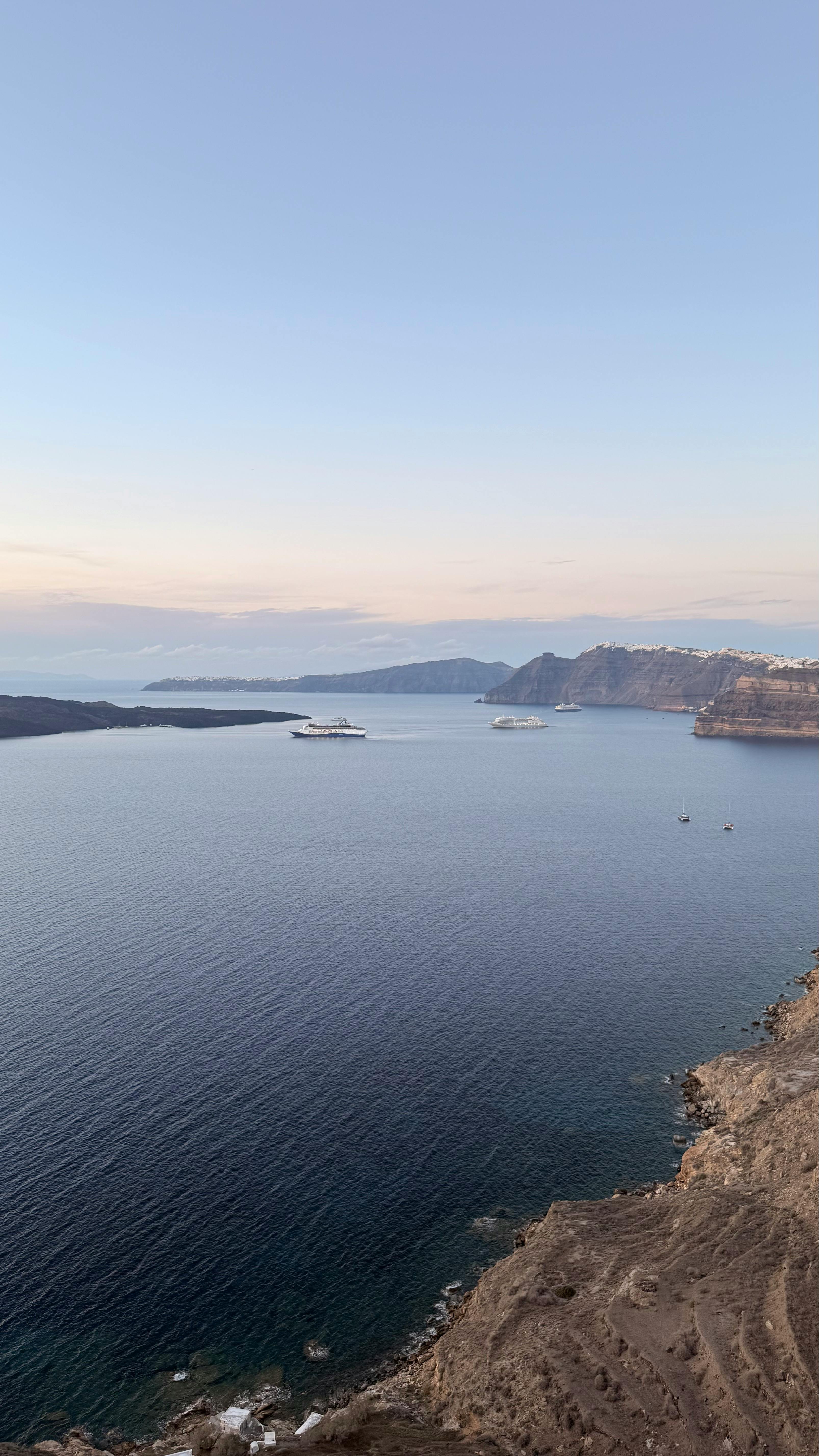 Scenic sunset over Santorini caldera