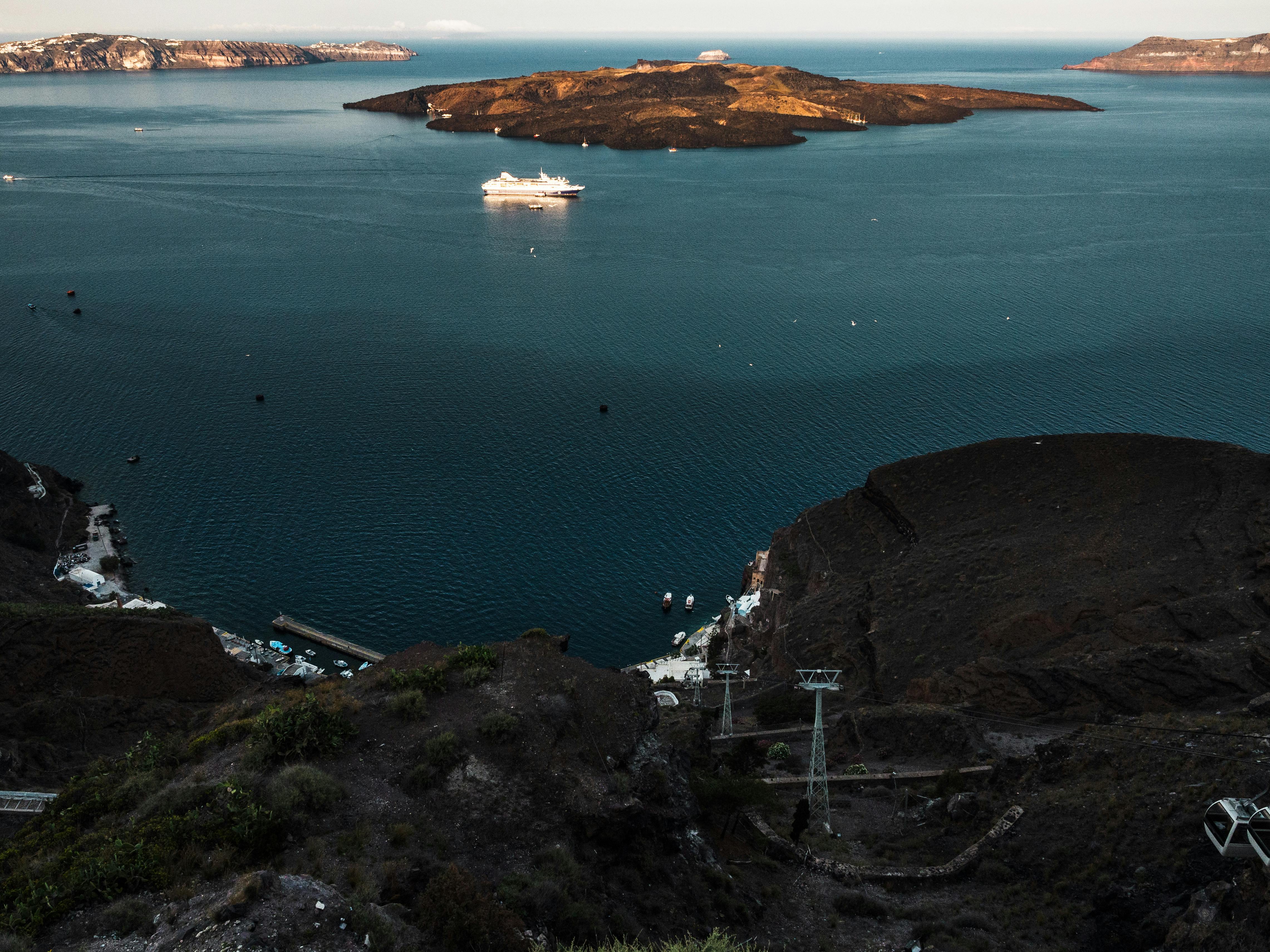 Volcanic hills on the Santorini sea coast
