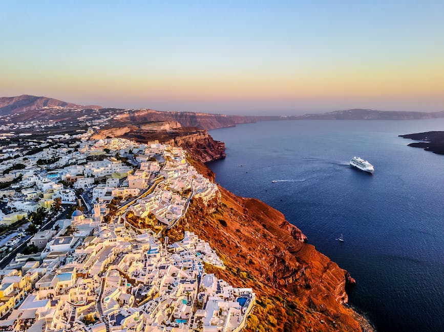 Sunset over the Aegean seen from the Santorini caldera