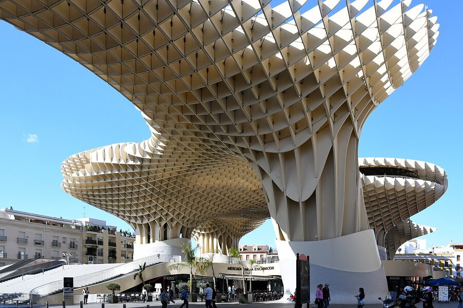 Setas de Sevilla wooden parasol structure close up