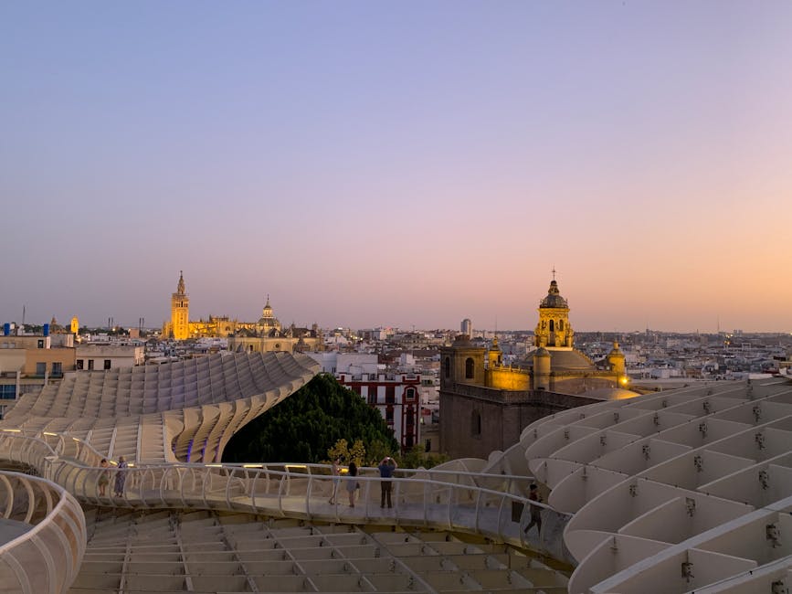 Seville skyline at sunset from Setas