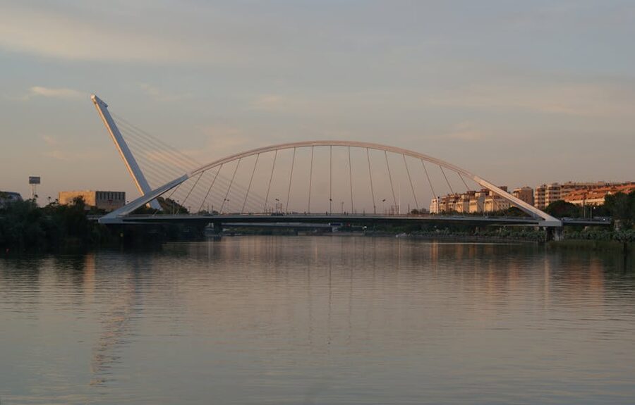 La Barqueta Bridge Seville at evening