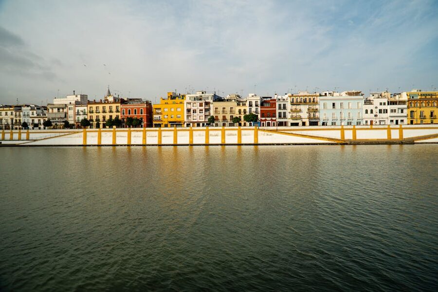 Colourful houses along the Triana waterfront Seville