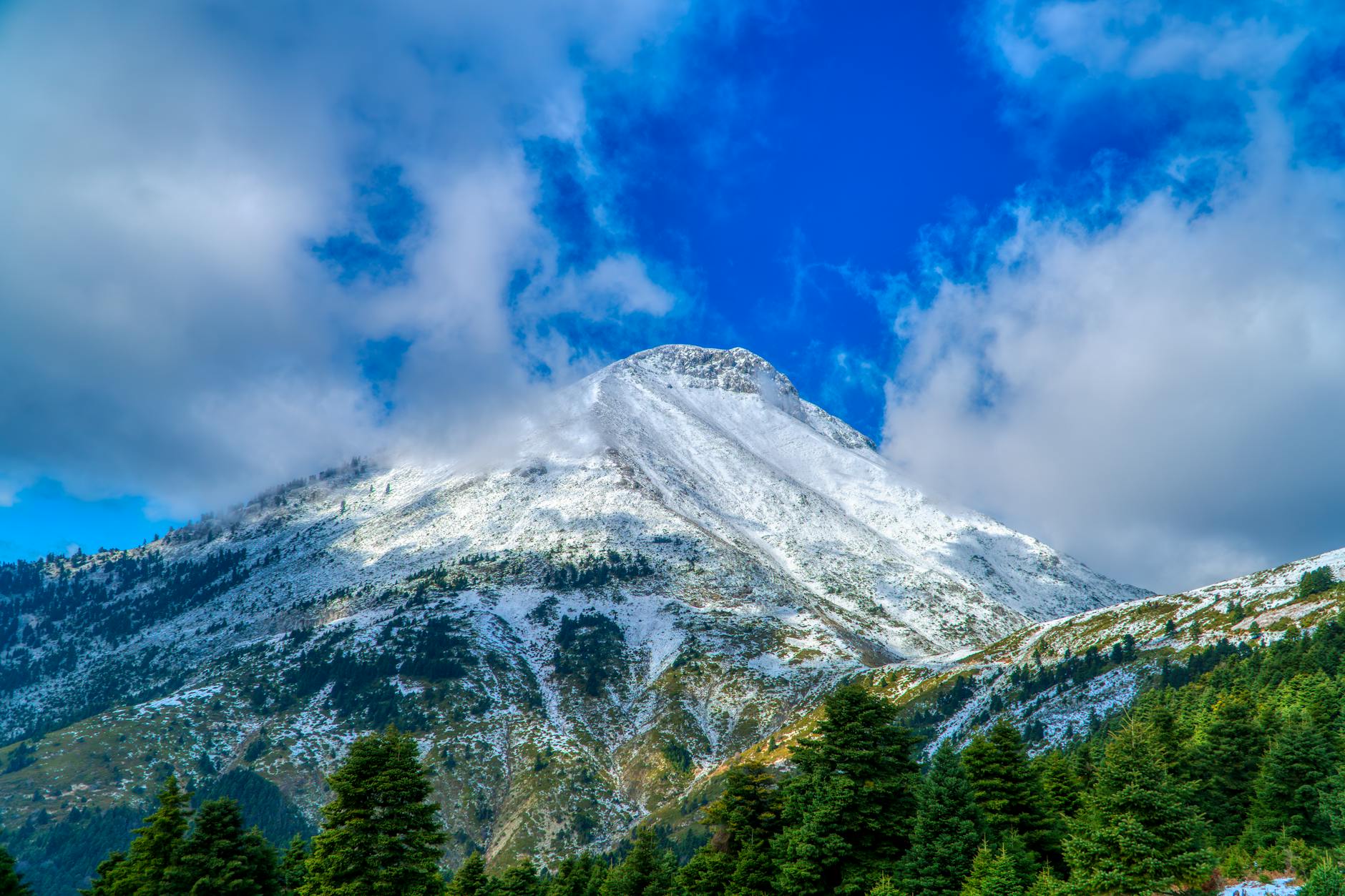 Snowy Mount Parnassus in Greece