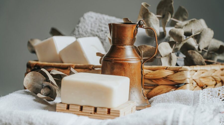 Soap bar with copper pitcher