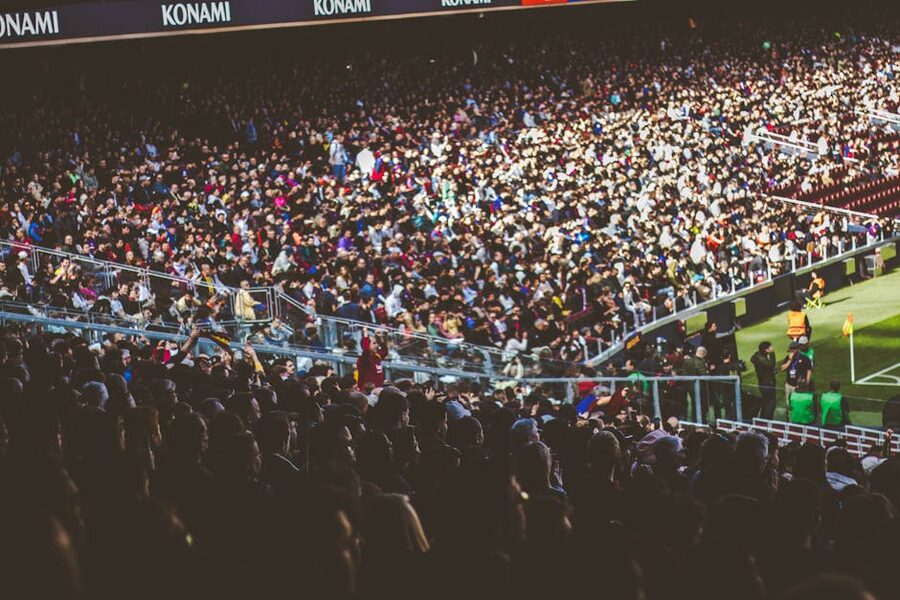 Soccer stadium with enthusiastic crowd