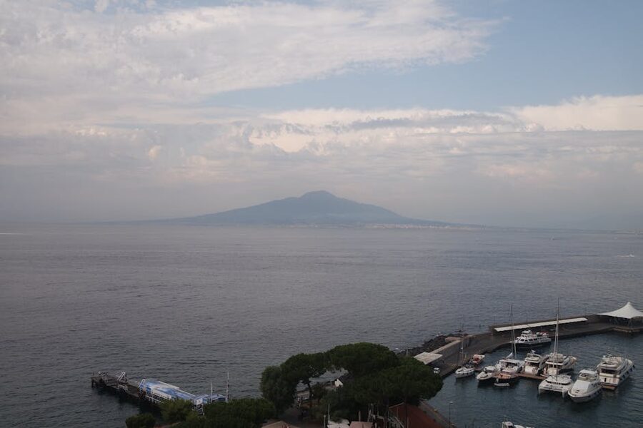 Sorrento harbor with Mount Vesuvius