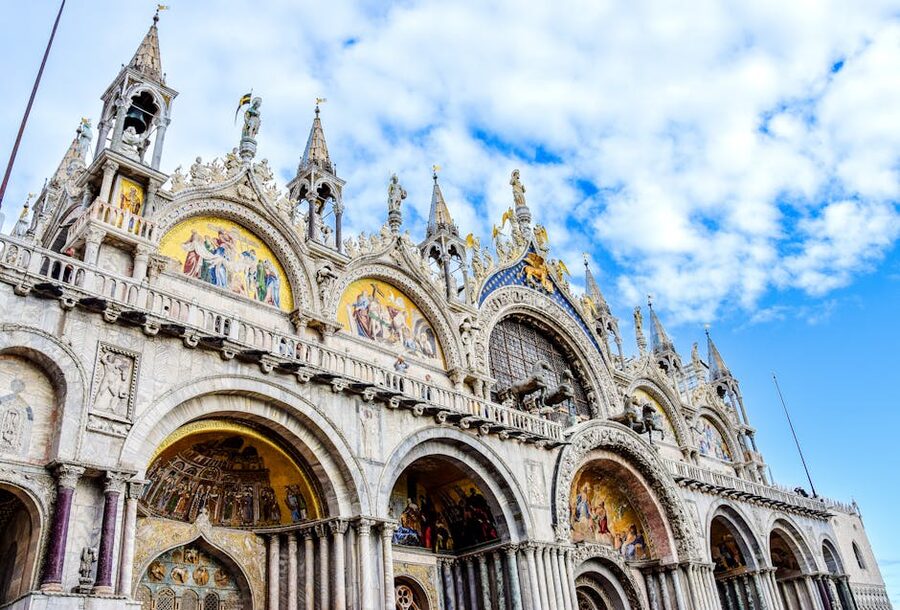Low angle view of St Mark's Basilica facade