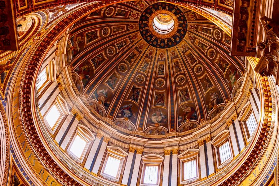 Upward view of St Peters Basilica dome